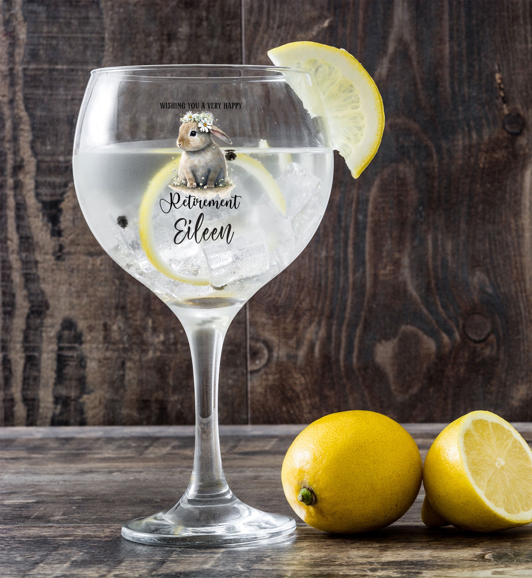 Personalised Retirement Cocktail Gin Glass Gift For Her With Rabbit ...