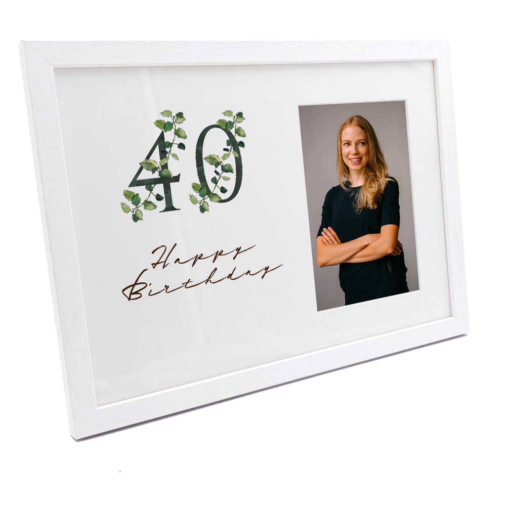 Personalised 40th Birthday Green Leaf Design Gift Photo Frame ...