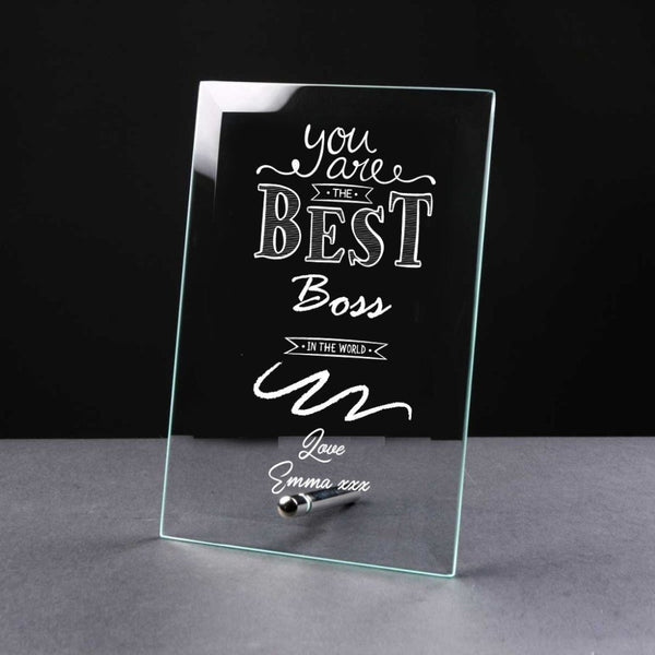 Best Boss Gift Sentiment Personalised Engraved Glass Plaque ukgiftstoreonline